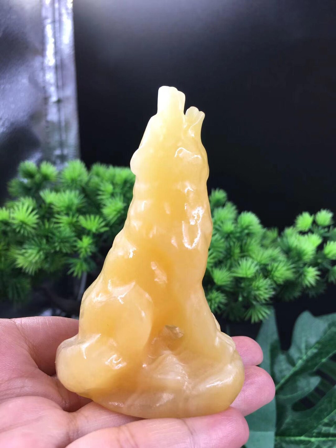Calcite Wolf Statue: Healing Crystal Carving, Gemstone Figurine, 3.6 ...