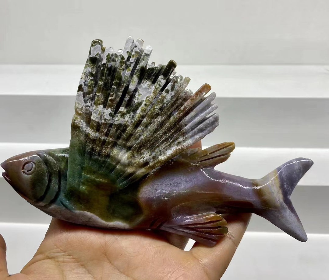 Hand Carved Ocean Jasper Fish: Crystal Healing Decor (5 Inch) - Etsy