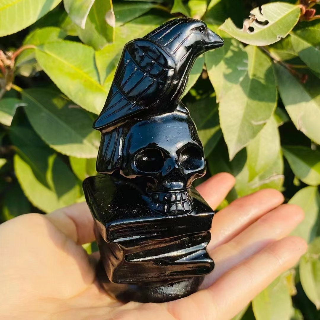 3.4" Natural Obsidian Raven ,crystal Quartz,hand Carved Raven, Crystal ...