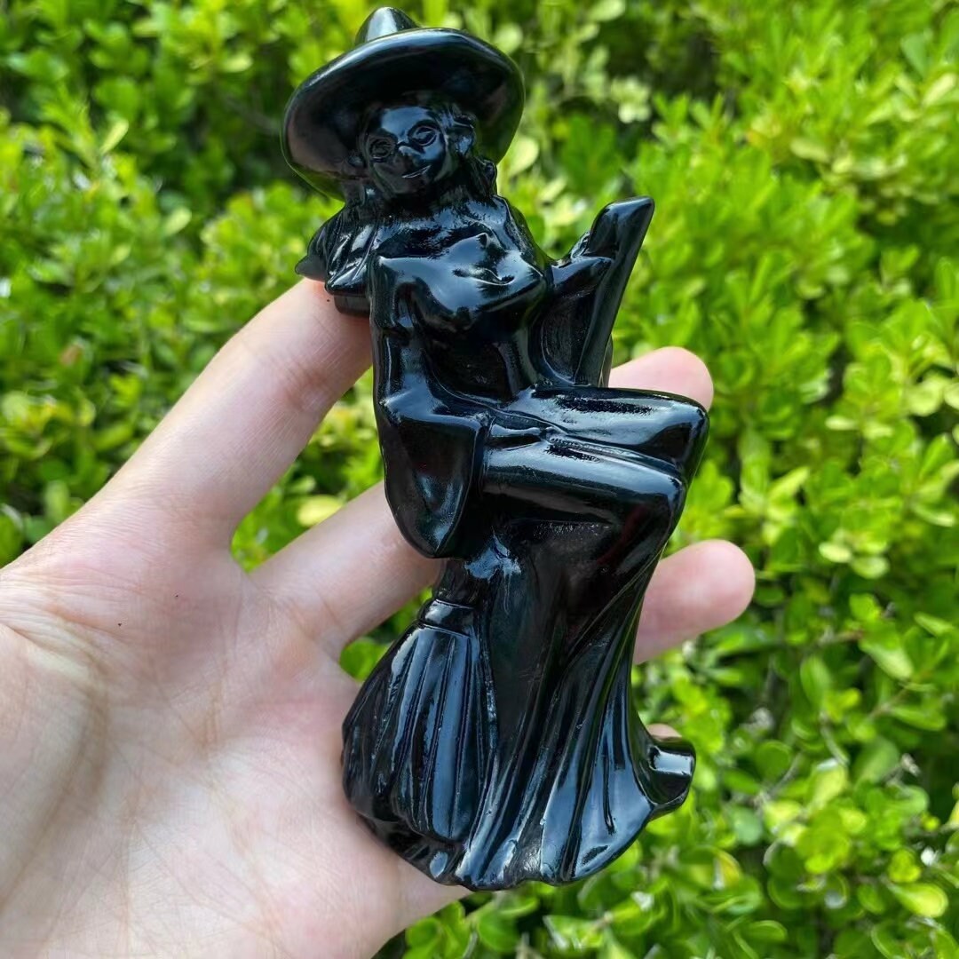 4.6natural Obsidian Crystal Quartz,carved Broom Witch Skull, Crystal ...