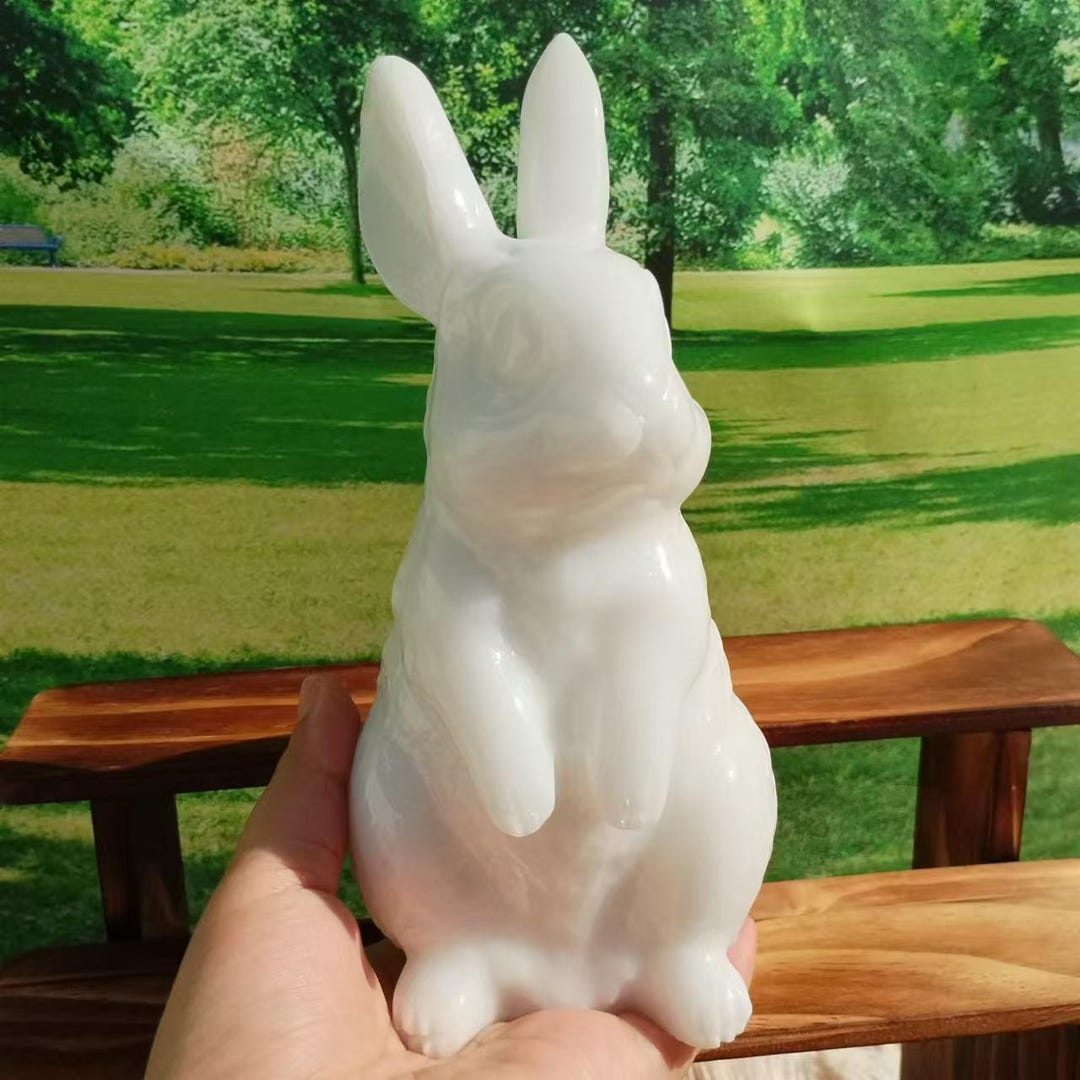 7.2“natural Crystal White Jade Rabbit,hand Carved Rabbit,quartz Crystal ...