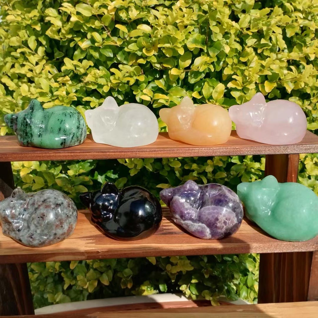 2" Natural Crystal Cat,hand Carved Sleeping Cat, Quartz Crystal Cat ...