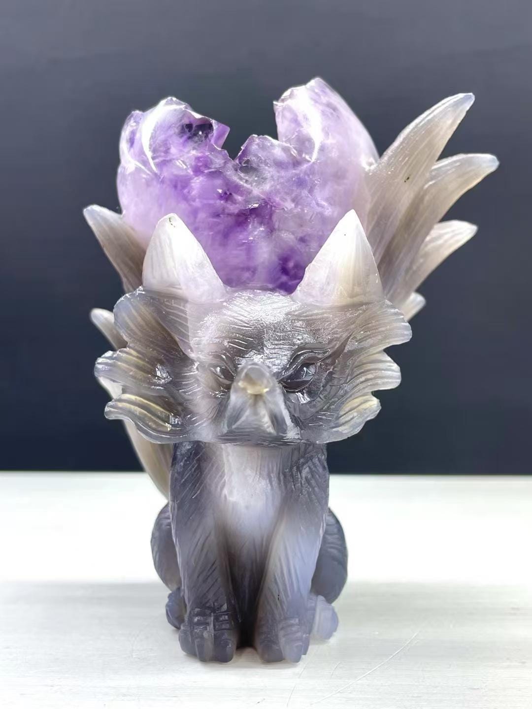 4“natural Crystal Agate Amethyst Geode Fox,hand-carved Nine-tailed Fox ...