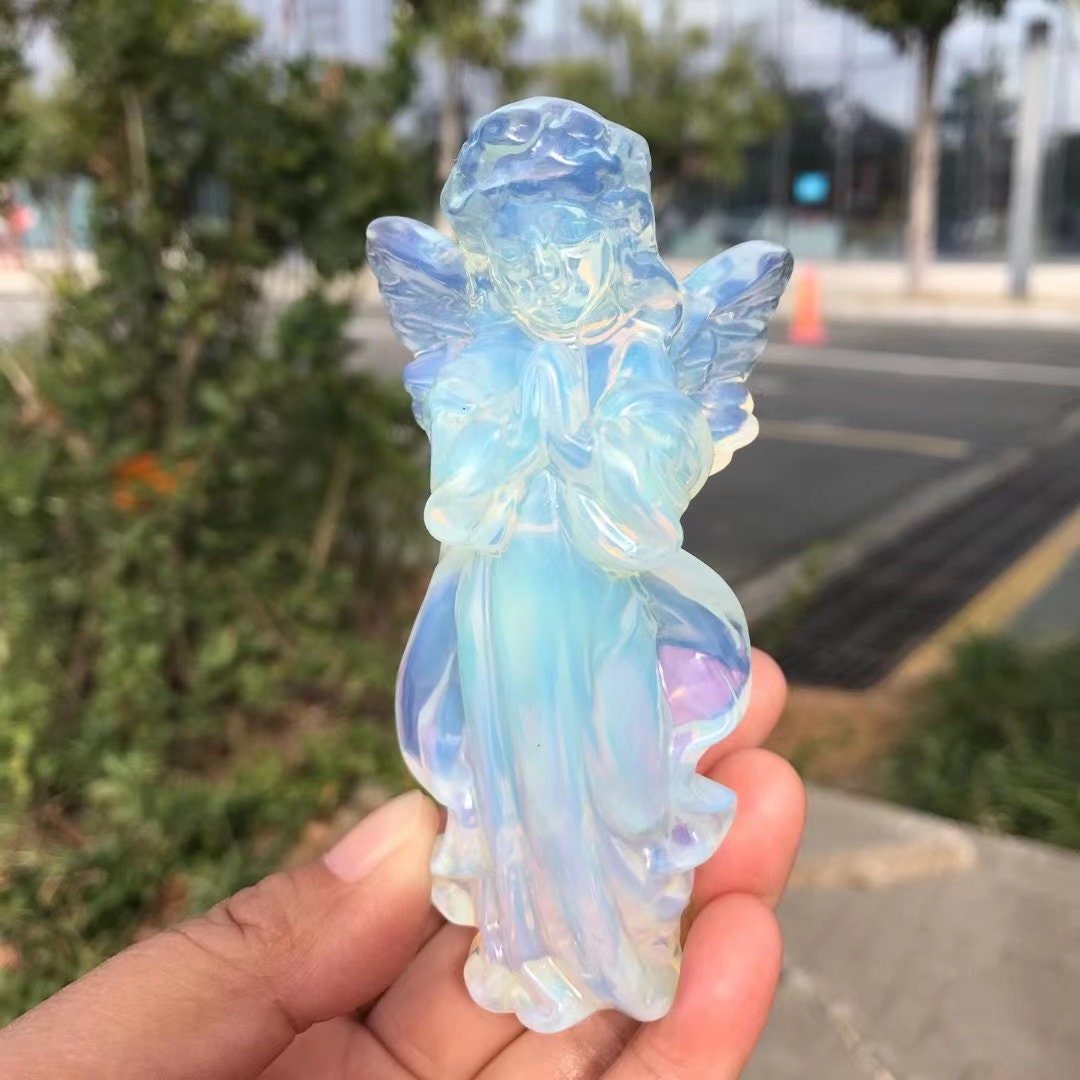 Hand Carved Opal Crystal Angel: Healing Home Decor (4 Inch) - Etsy