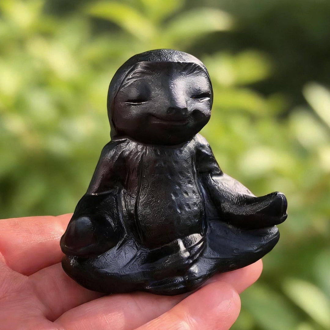 Hand Carved Obsidian Sloth Figurine: Healing Crystal Decor, Crystal ...