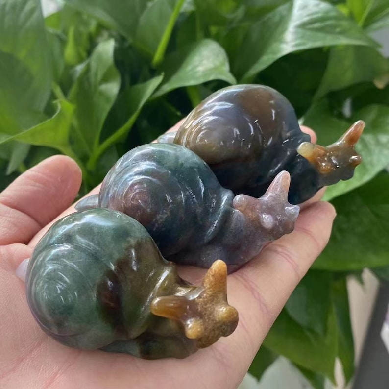 Hand Carved Ocean Jasper Crystal Snail: Healing Home Decor - Etsy