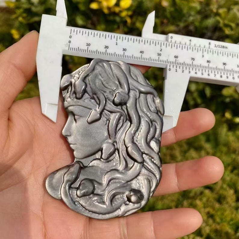 Hand Carved Silver Obsidian Medusa: Healing Crystal Decor (3.2") - Etsy