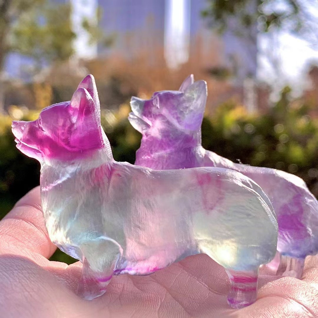 2.4" Natural Fluorite Corgi,crystal Quartz,hand Carved Corgi, Crystal ...