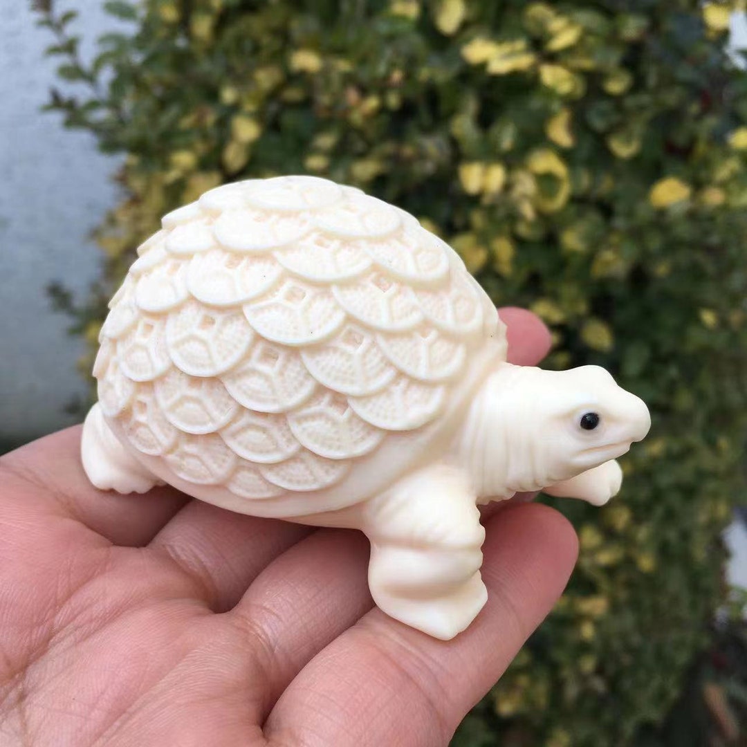 3”natural Genuine Tagua Nut ,hand Carved Golden Turtle, Hand Carving ...