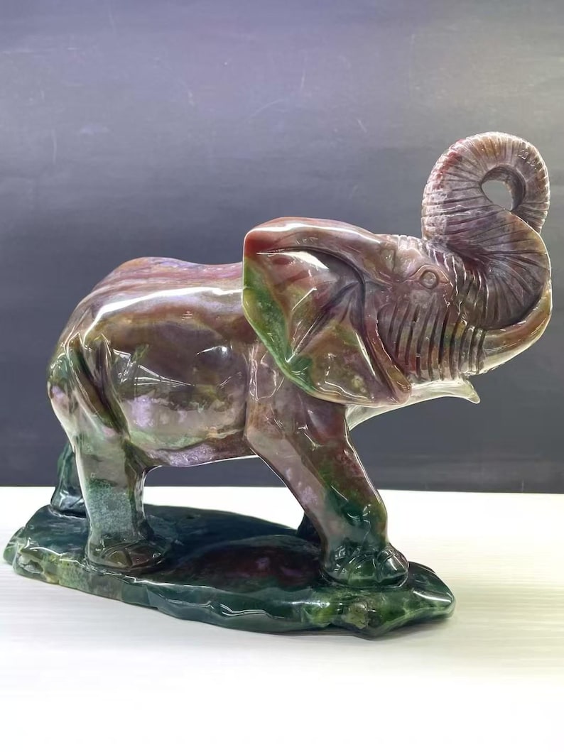 Hand Carved Ocean Jasper Elephant: Healing Crystal Decor, Crystal Gift ...