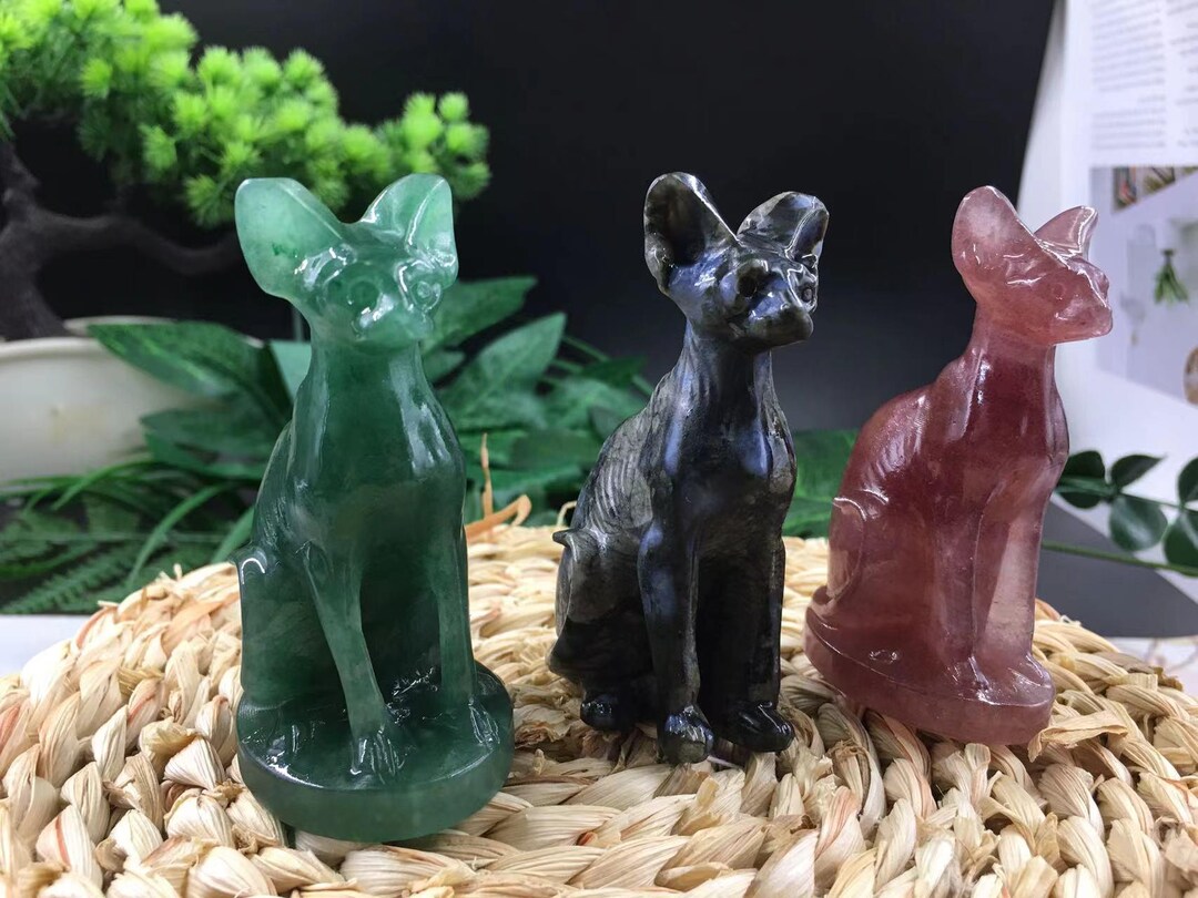 Hand Carved Crystal Hairless Cat: Quartz Crystal Ornament - Etsy