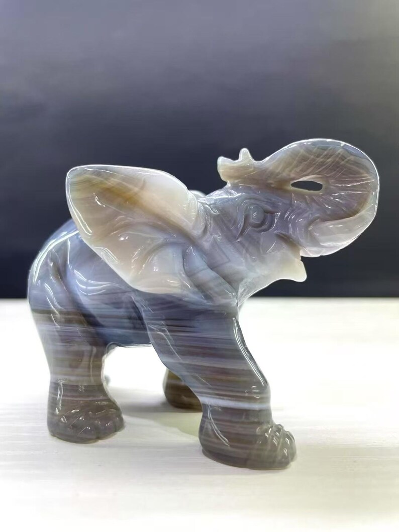 Hand Carved Agate Elephant Figurine: Gemstone Healing Decor，crystal ...