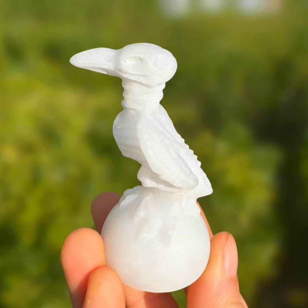 Hand Carved White Jade Crow Skeleton: Healing Crystal Decor, Crystal ...
