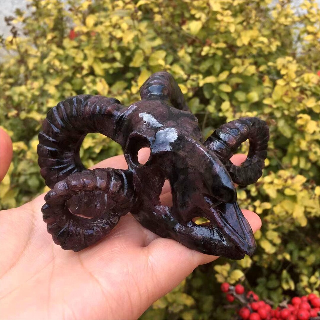Natural Garnet Sheep Skull: Hand Carved Crystal Decor (4.4") - Etsy