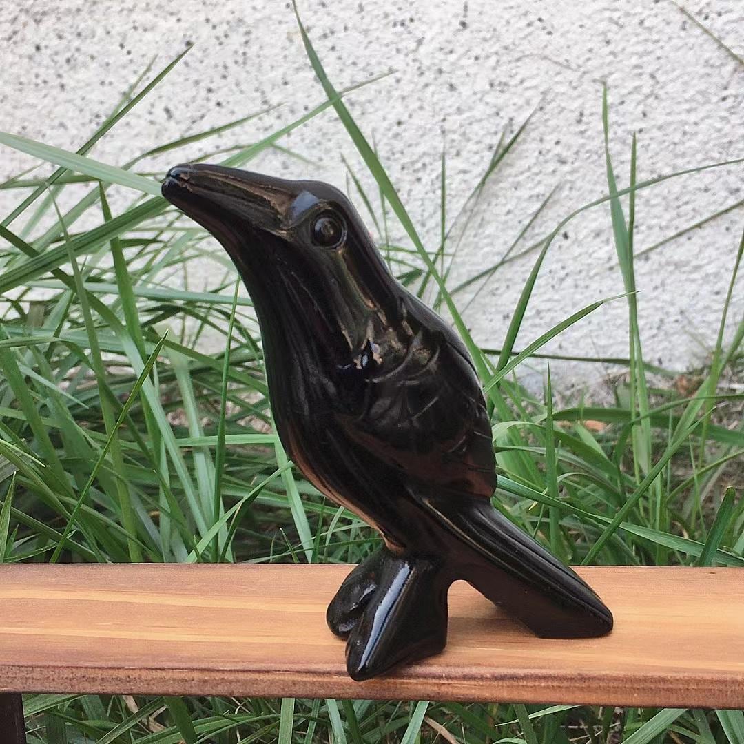 4" Natural Obsidian Raven: Hand Carved Crystal Crow Skull, Healing ...