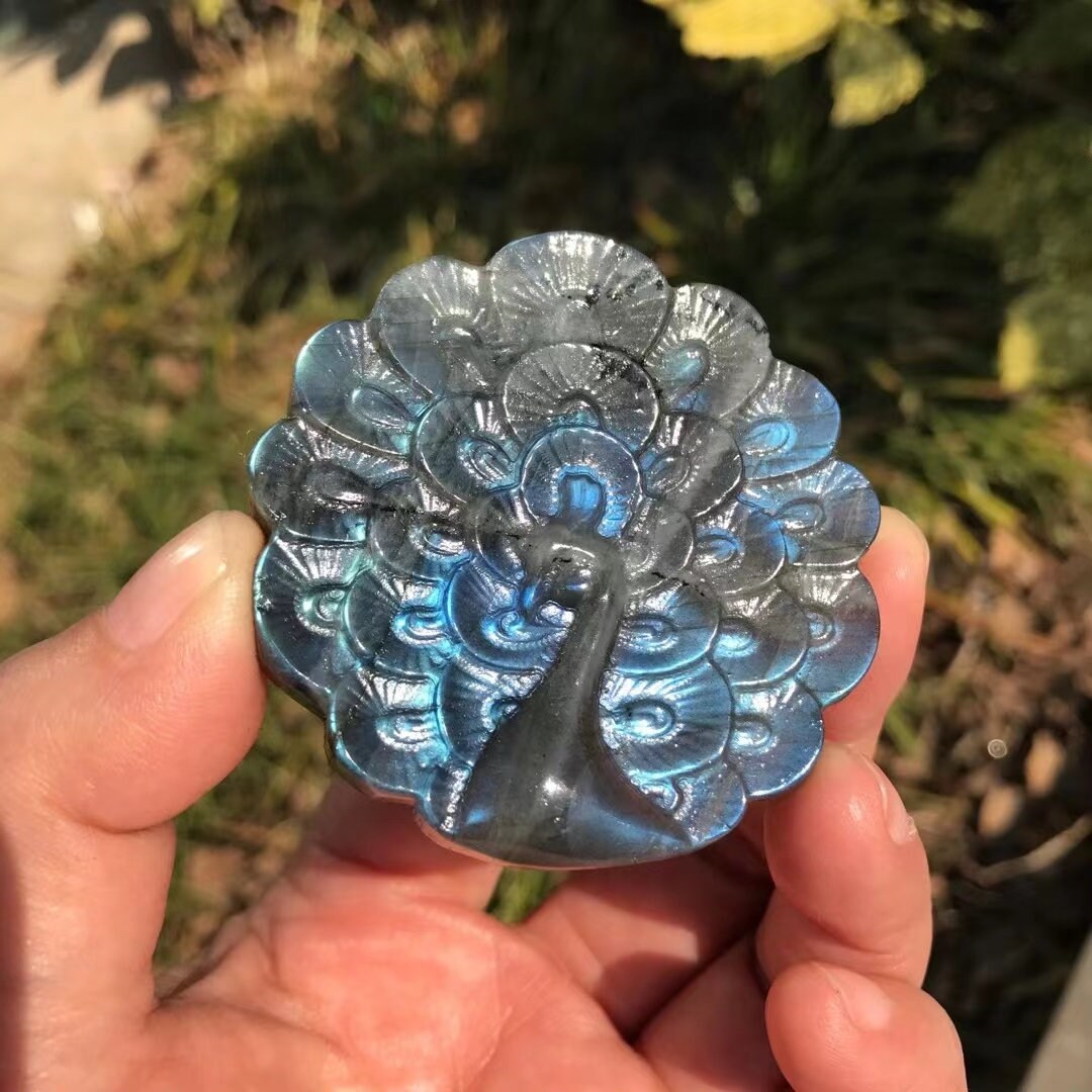 2.2 Natural Labradorite Crystal Quartz,hand Carved Peacock,crystal ...