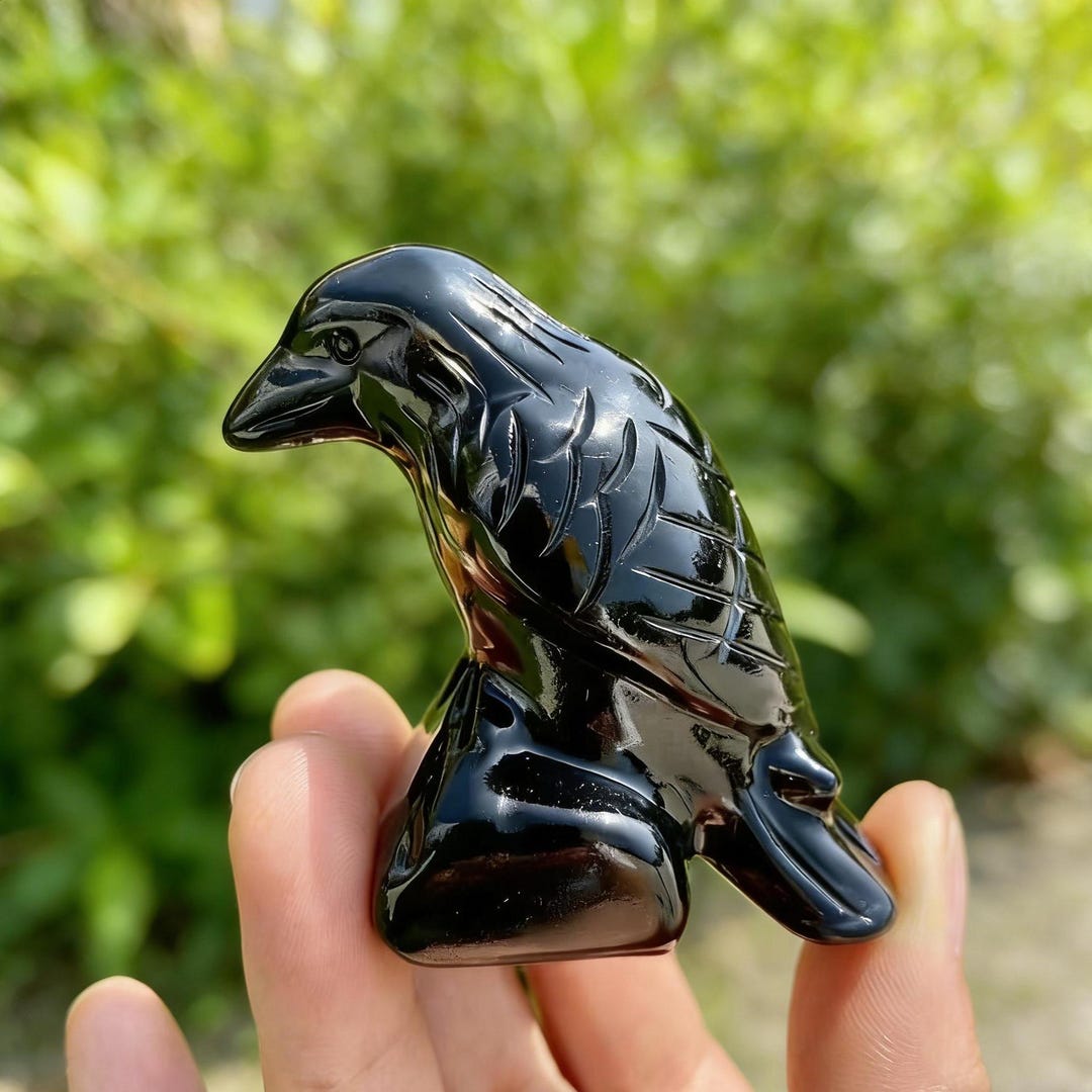 Hand Carved Obsidian Raven: Crystal Crow,reiki Healing Home Decor - Etsy