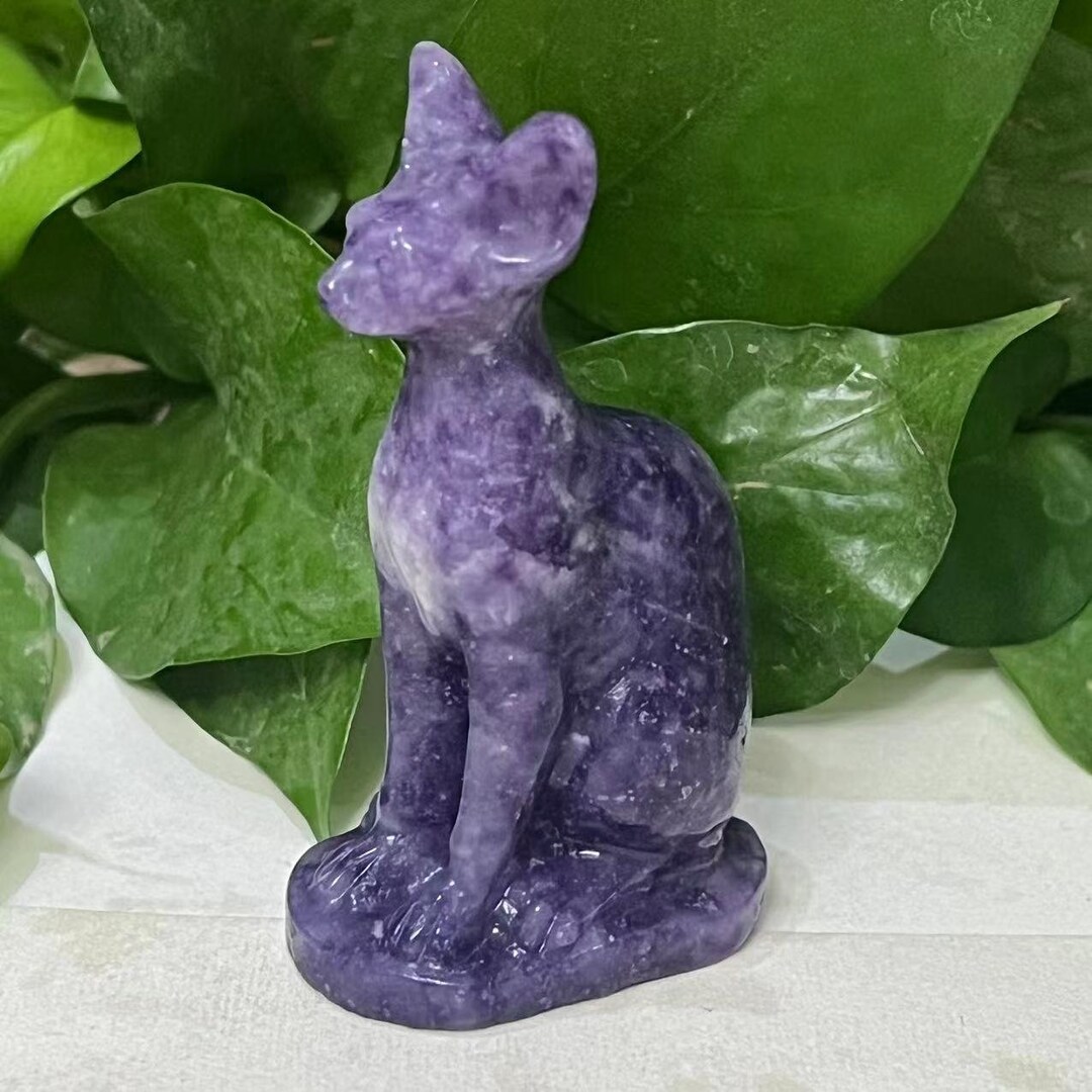 3.2 Natural Lepidolite Crystal Quartz,hand Carved Cat, Crystal Cat ...