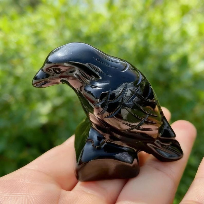 Hand Carved Obsidian Raven: Crystal Crow,reiki Healing Home Decor - Etsy