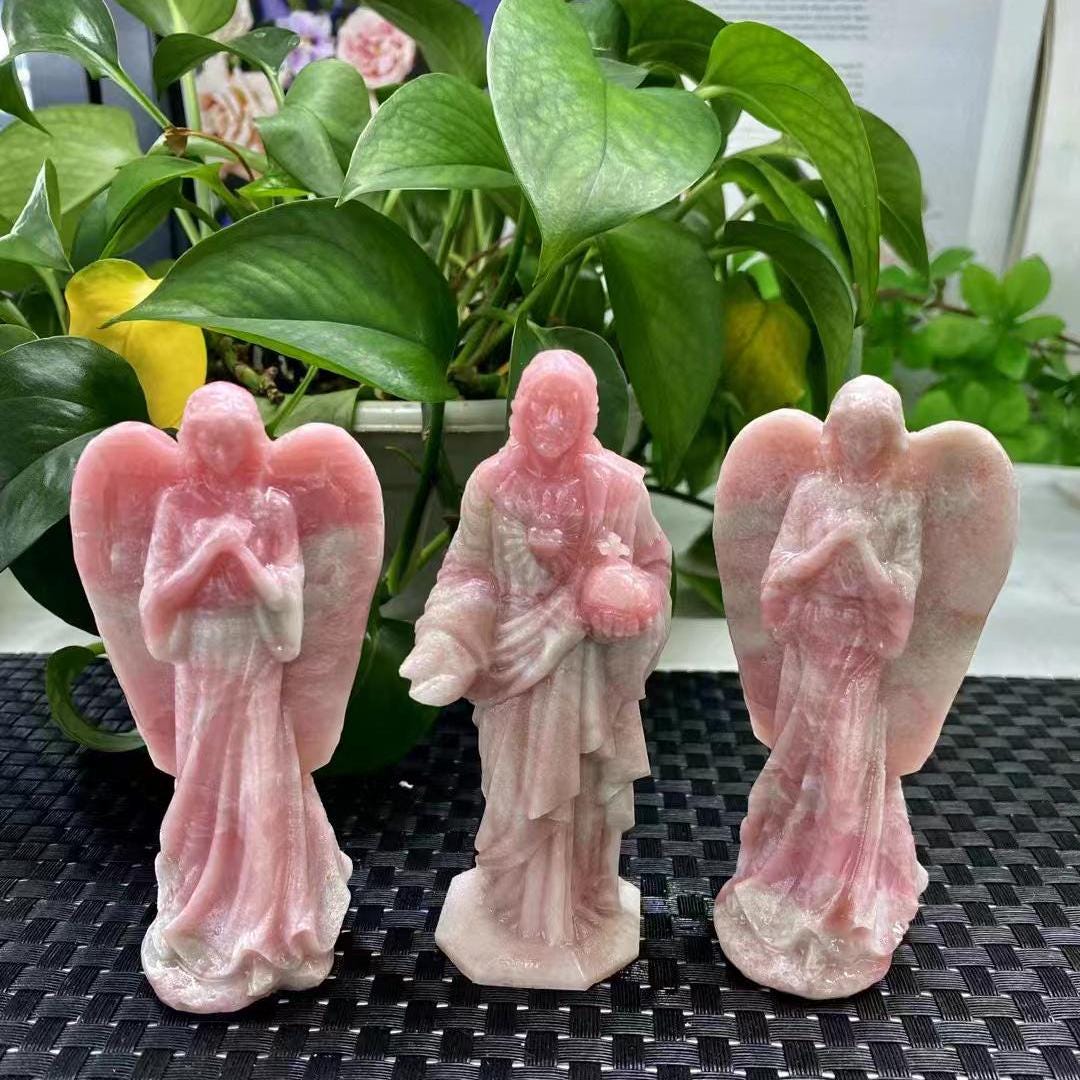 4" Natural Crystal Pink Opal Angel ,hand Carved Jesus,crystal Quartz ...