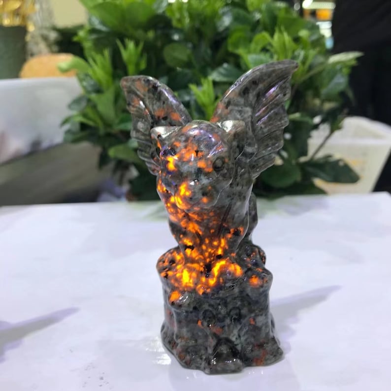 Yooperlite Crystal Gargoyle: Hand Carved Healing Decor, 4" - Etsy