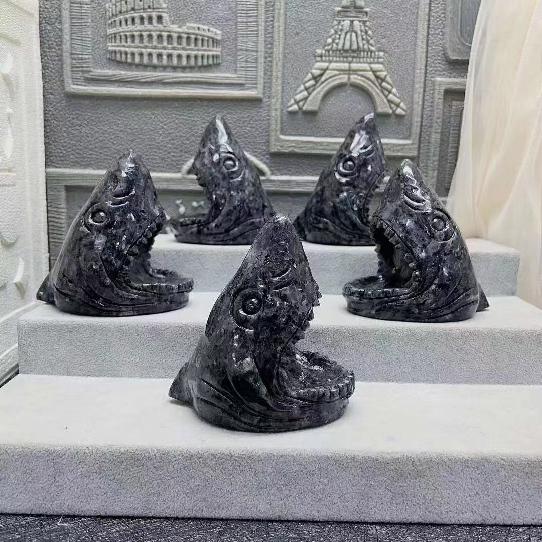 4.4natural Spectrolite Crystal Quartz,carved Shark Skull, Crystal ...