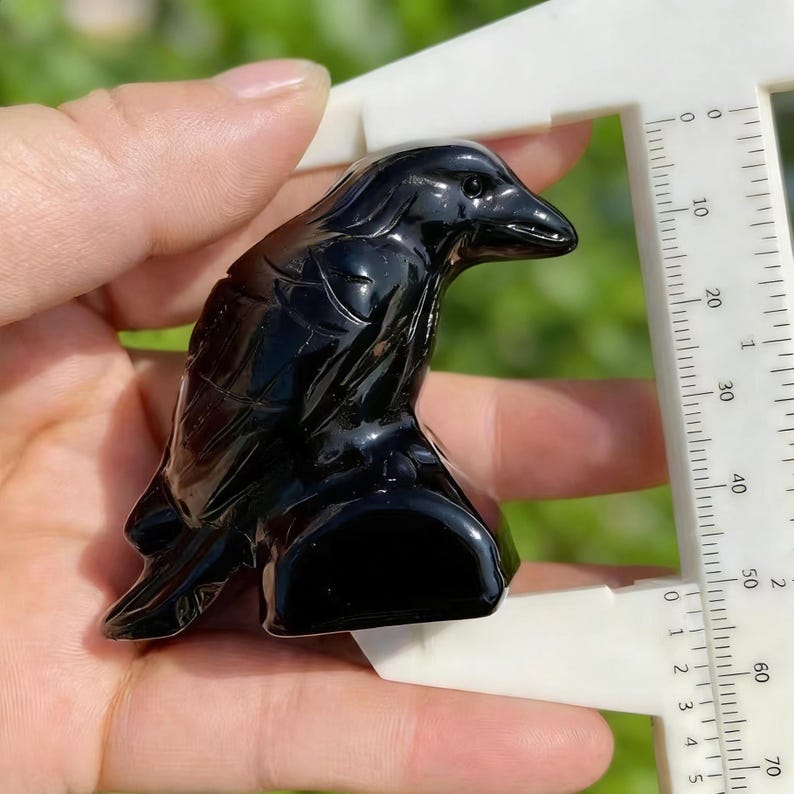 Hand Carved Obsidian Raven: Crystal Crow,reiki Healing Home Decor - Etsy