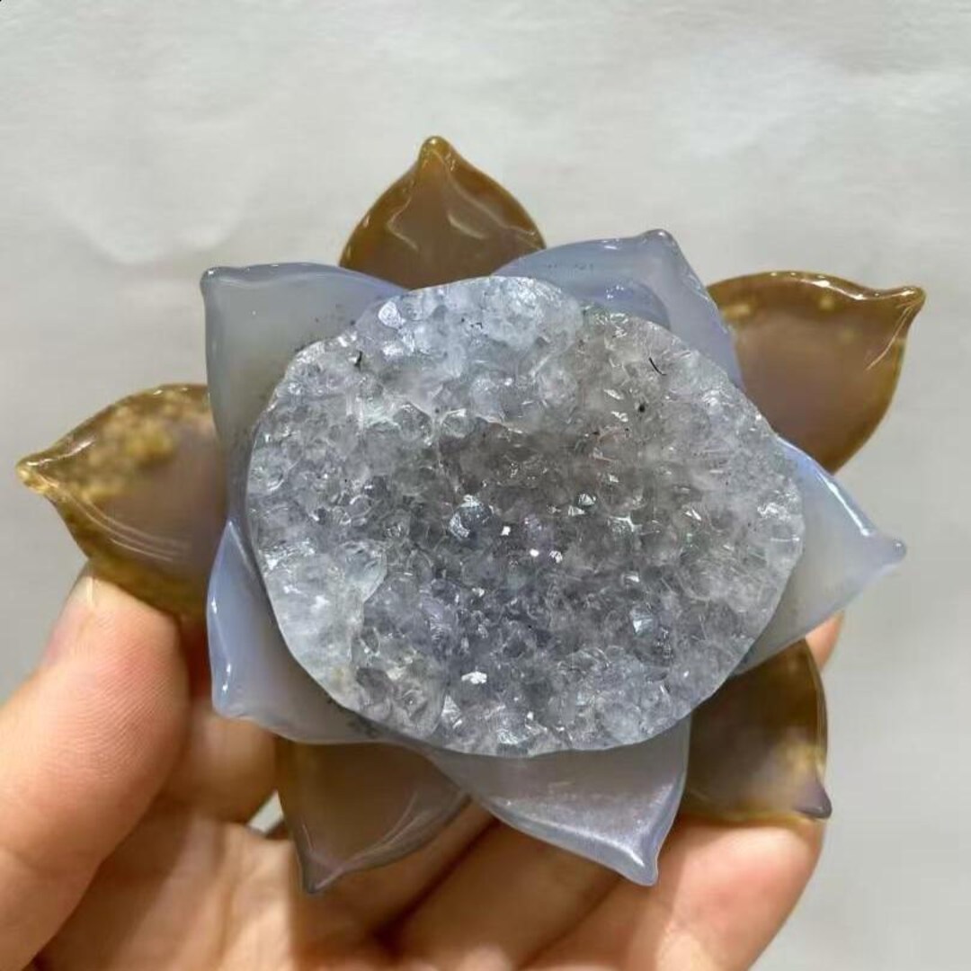Natural Agate Geode Lotus Flower: Hand Carved,reiki Healing Decor ...