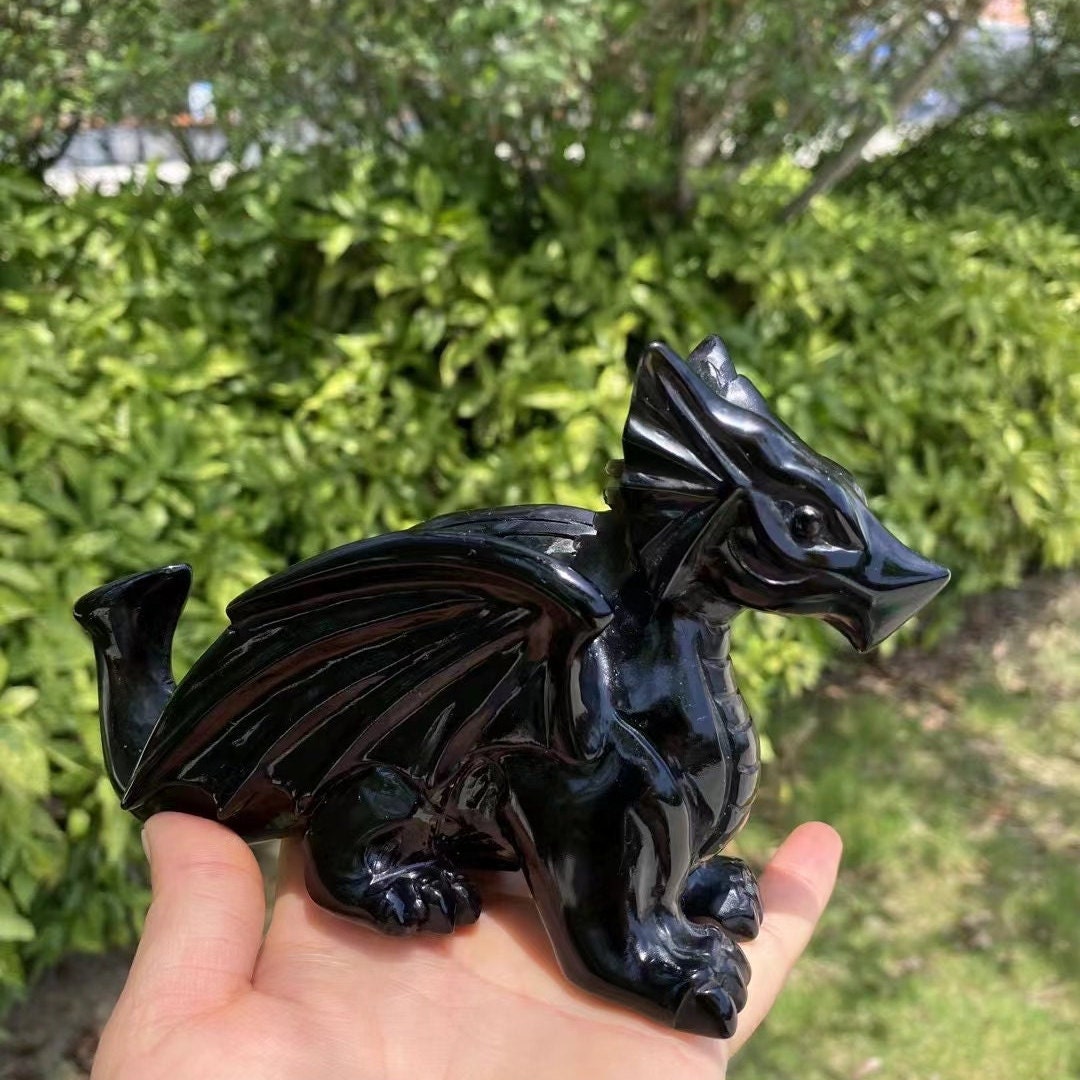 6.2natural Crystal Obsidian Dragon ,hand Carved Hiryu , Quartz Crystal ...