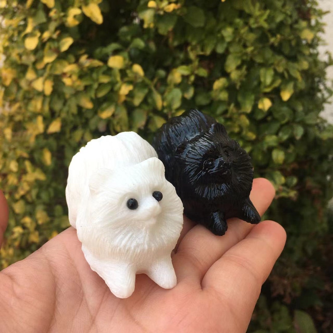 Hand Carved Crystal Pomeranian: Natural Obsidian Dog Figurine - Etsy