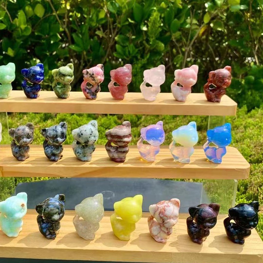 1.6natural Crystal Cat ,hand Carved Cat,quartz Crystal Cute Cat, Hand ...