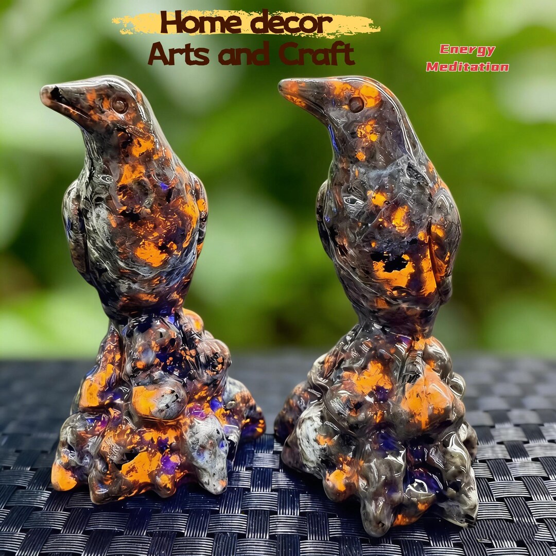 Hand Carved Yooperlite Crow Skull : 4" Crystal Figurine Home Decor ...