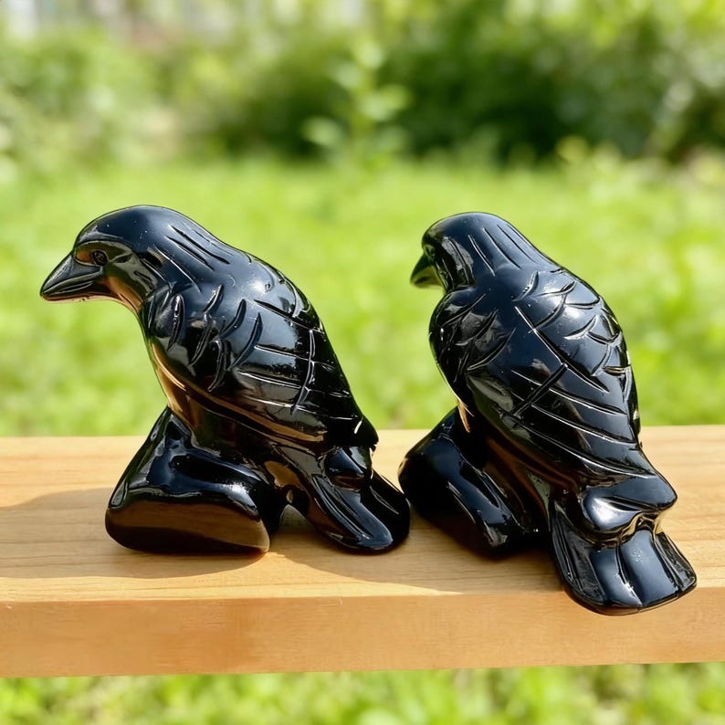 Hand Carved Obsidian Raven: Crystal Crow,reiki Healing Home Decor - Etsy