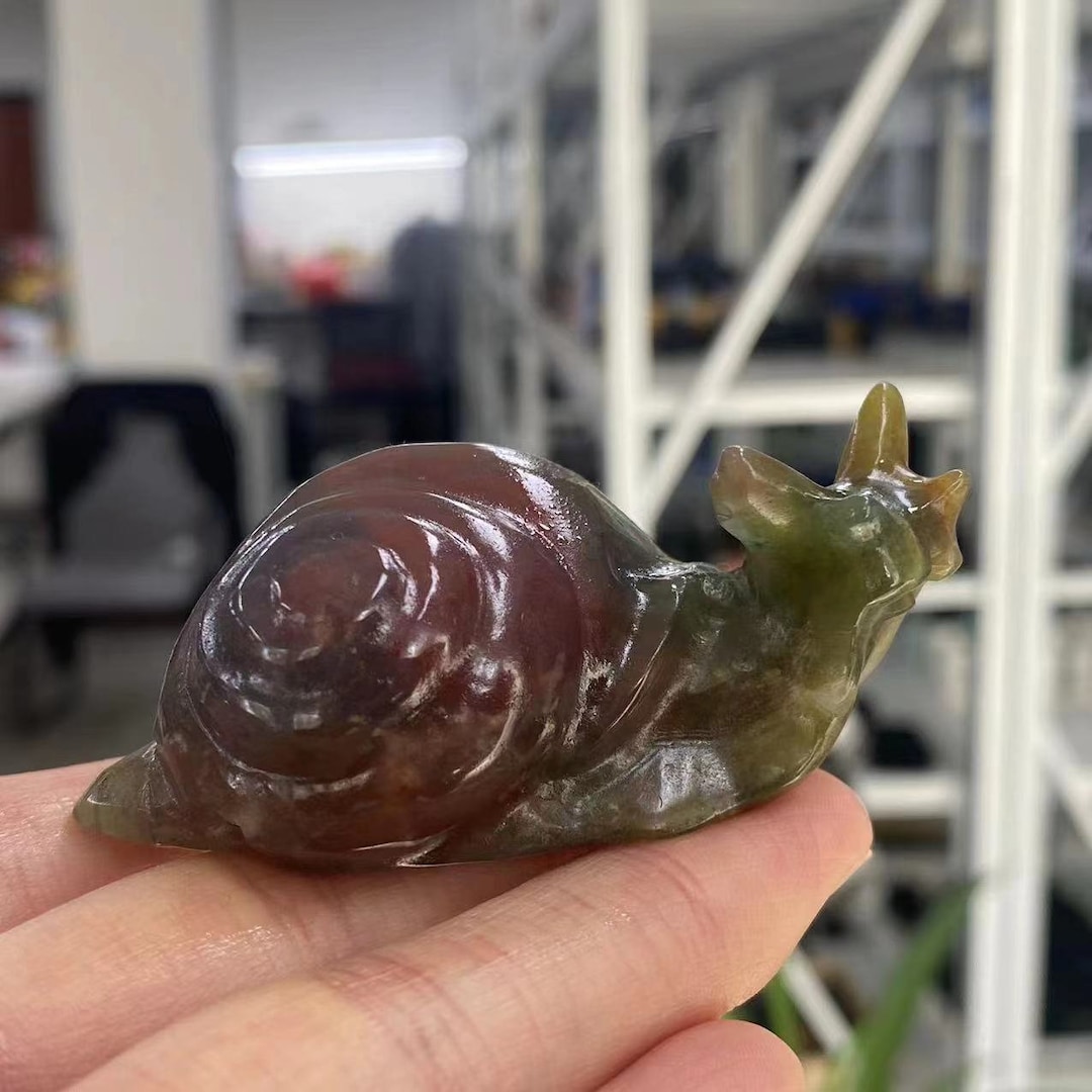 Hand Carved Ocean Jasper Crystal Snail: Healing Home Decor - Etsy