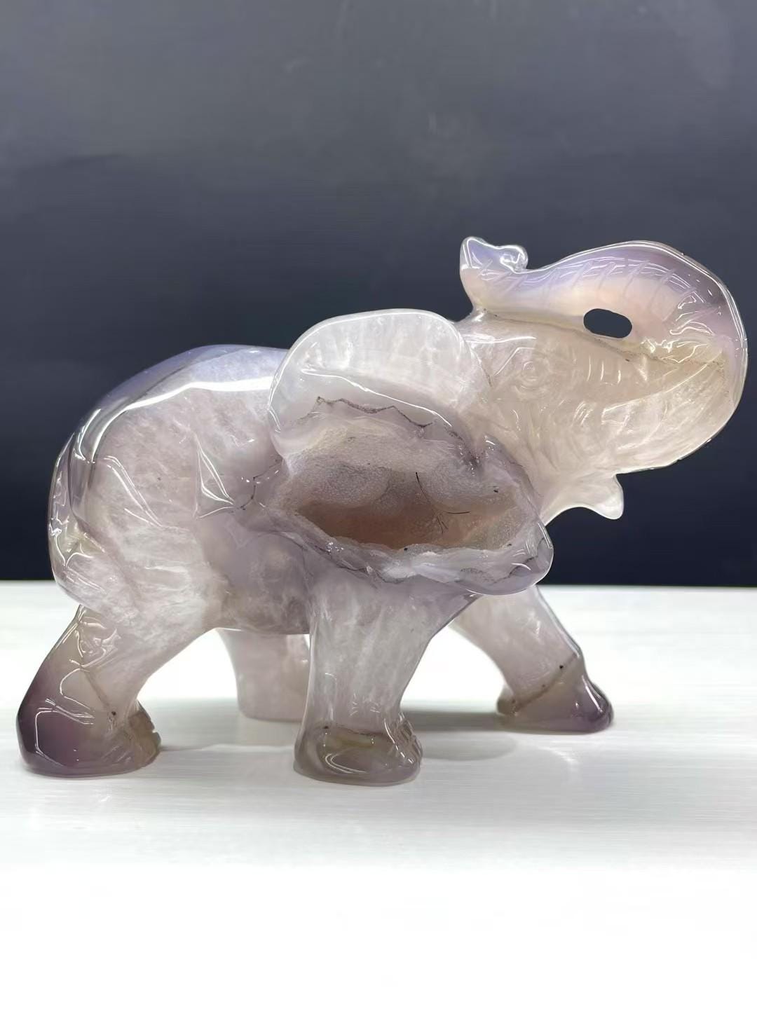 Agate Geode Elephant Carving: Natural Crystal Animal Gift, Healing ...