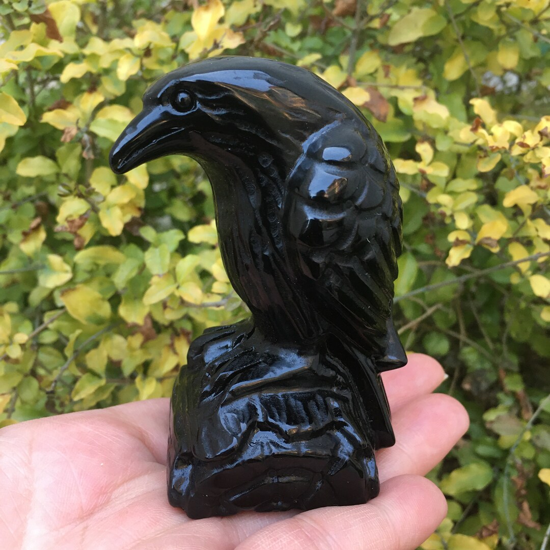 Obsidian Raven Crystal Carving: Reiki Healing Home Decor, 3.2" - Etsy