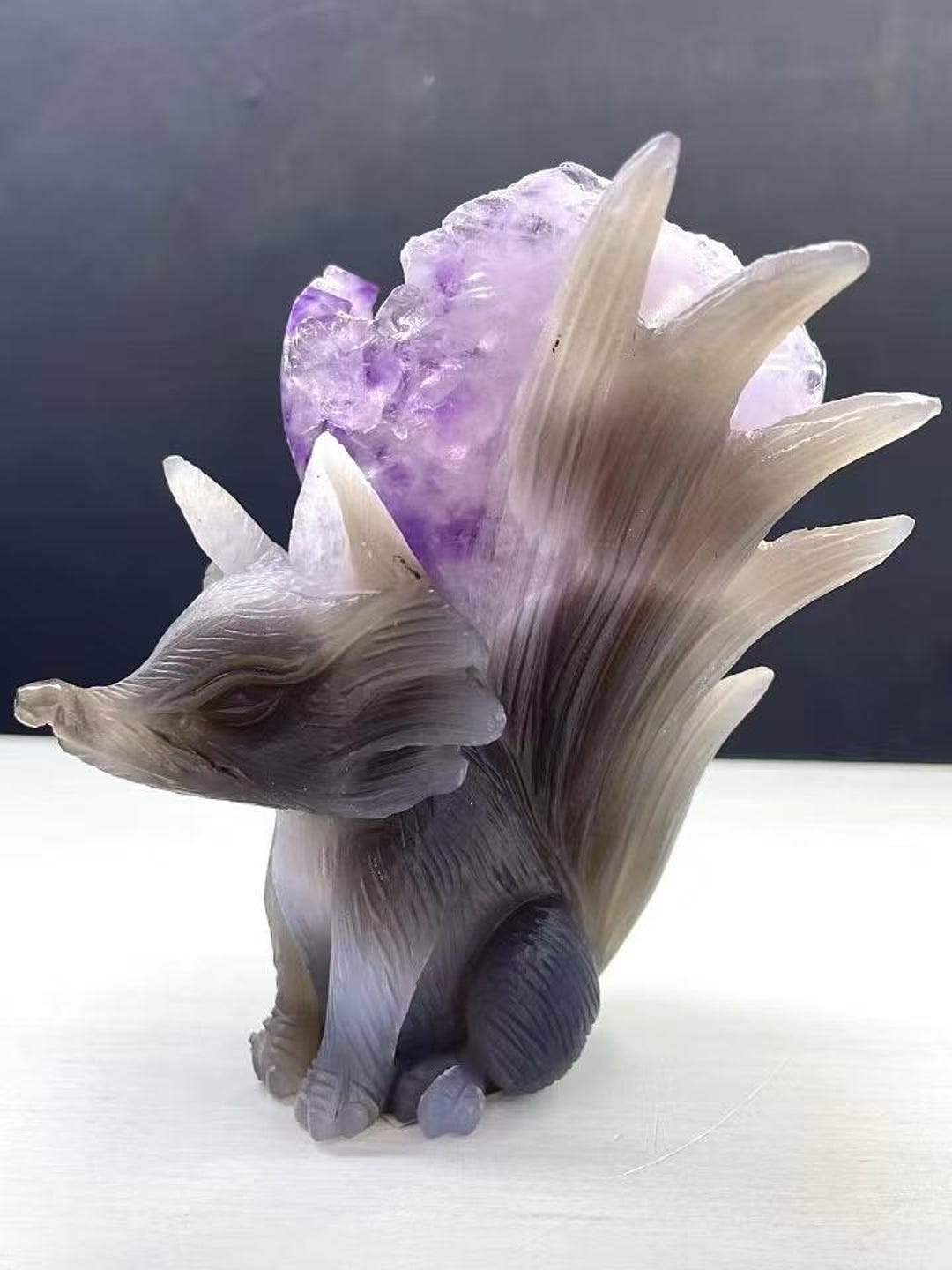 Hand Carved Agate Crystal Fox, Amethyst Geode, Animal Carving - Etsy