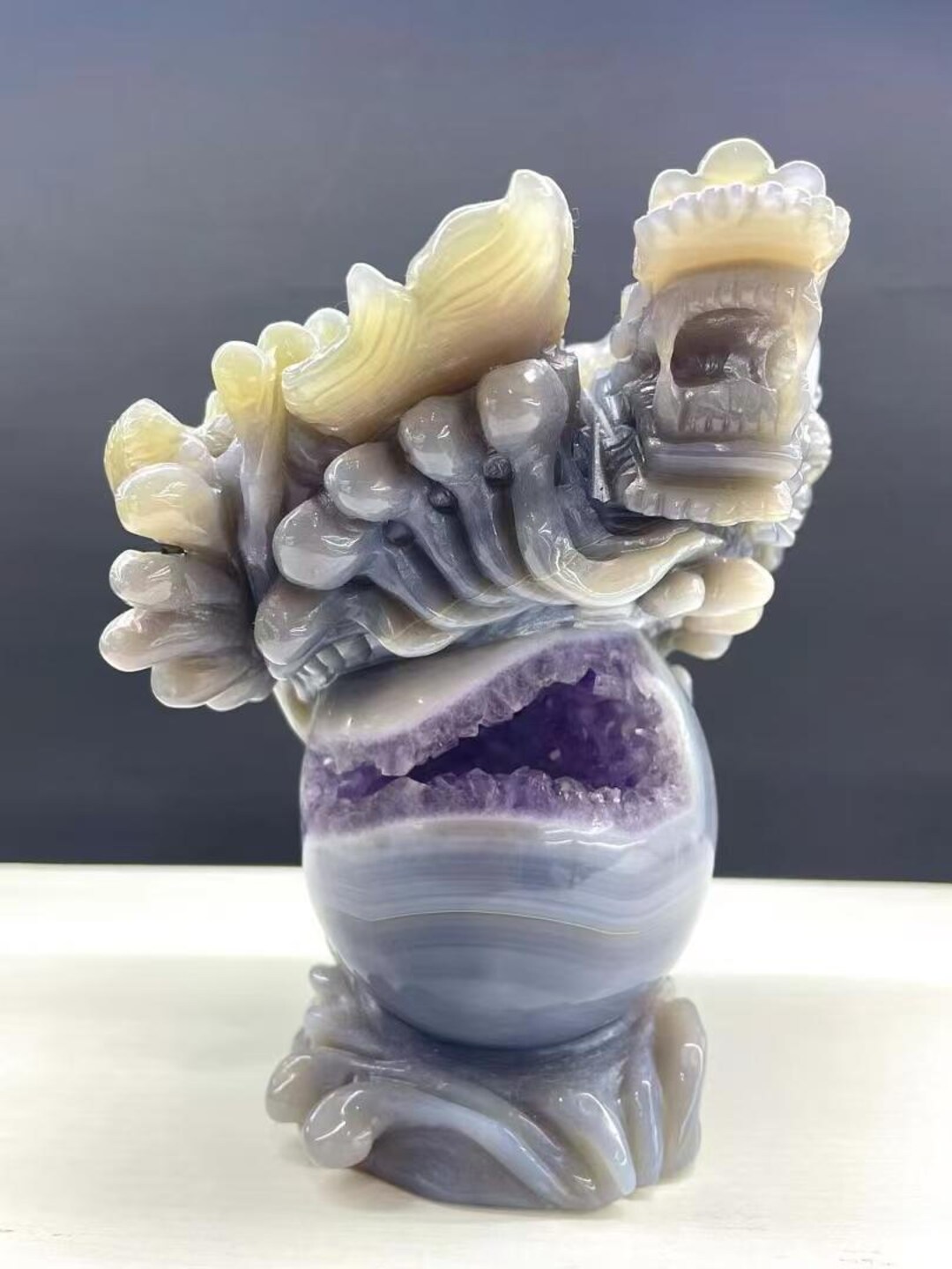 Natural Amethyst Geode Agate Hand Carved Dragon,quartz Crystal Dragon ...