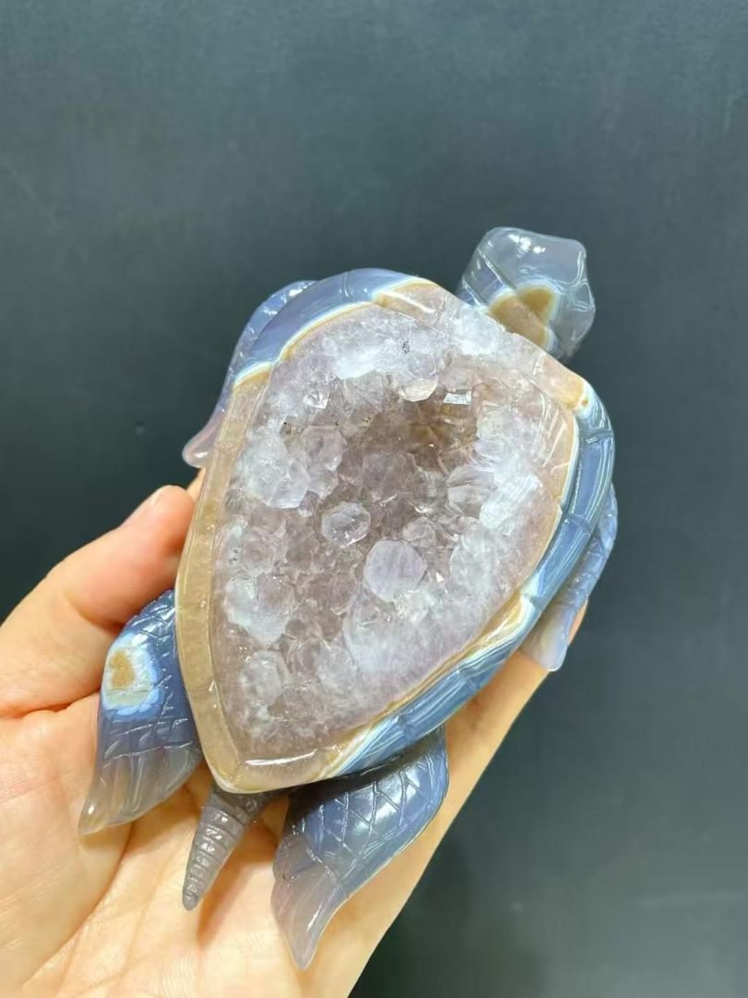 Agate Amethyst Geode Sea Turtle: Hand Carved Crystal Quartz Decor (5.2 ...