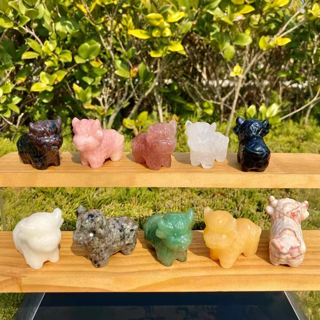 Hand-carved Crystal Highland Cow Figurine:quartz Anima ,reiki Healing ...