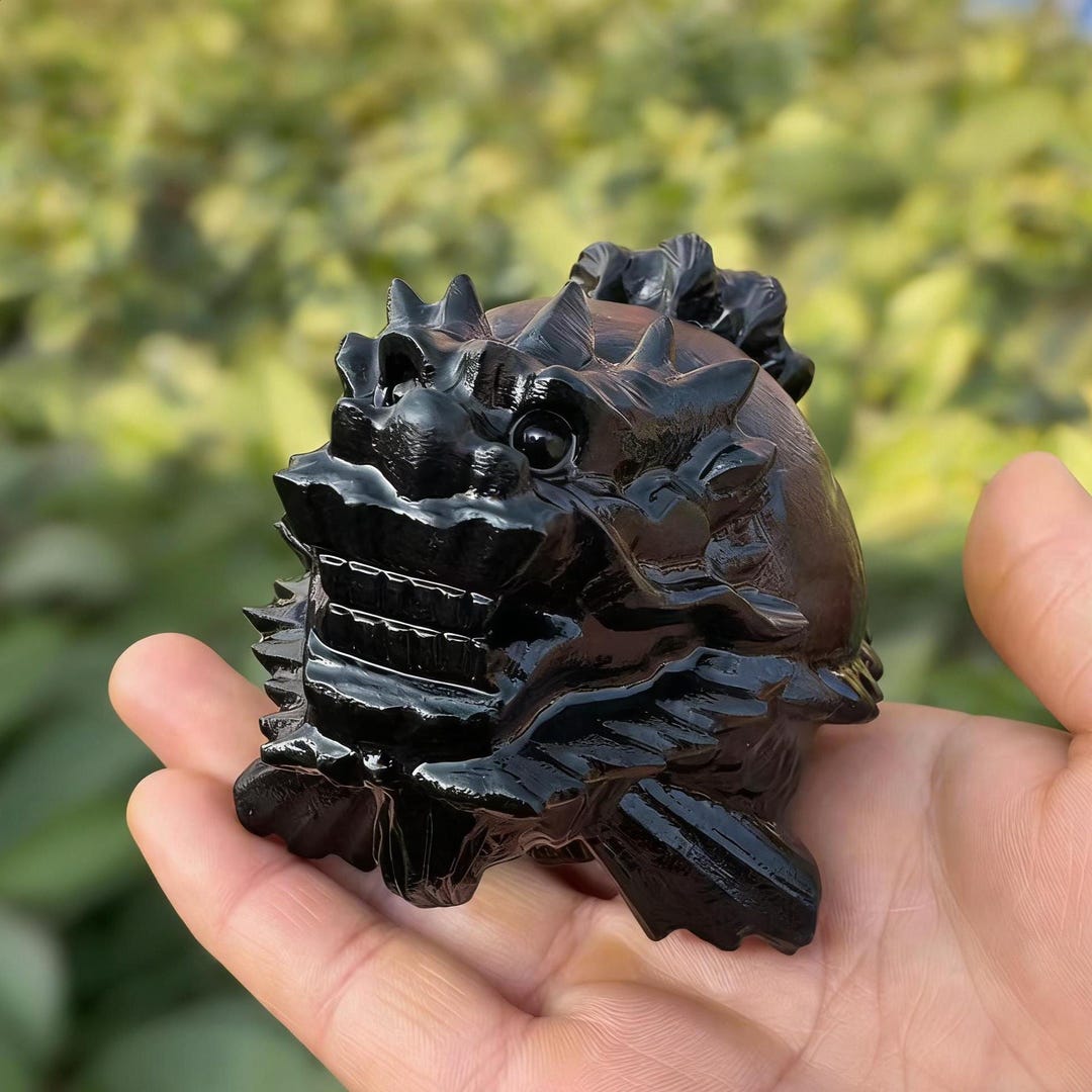 Hand Carved Obsidian Dragon Turtle：natural Quartz Healing Decor,crystal ...