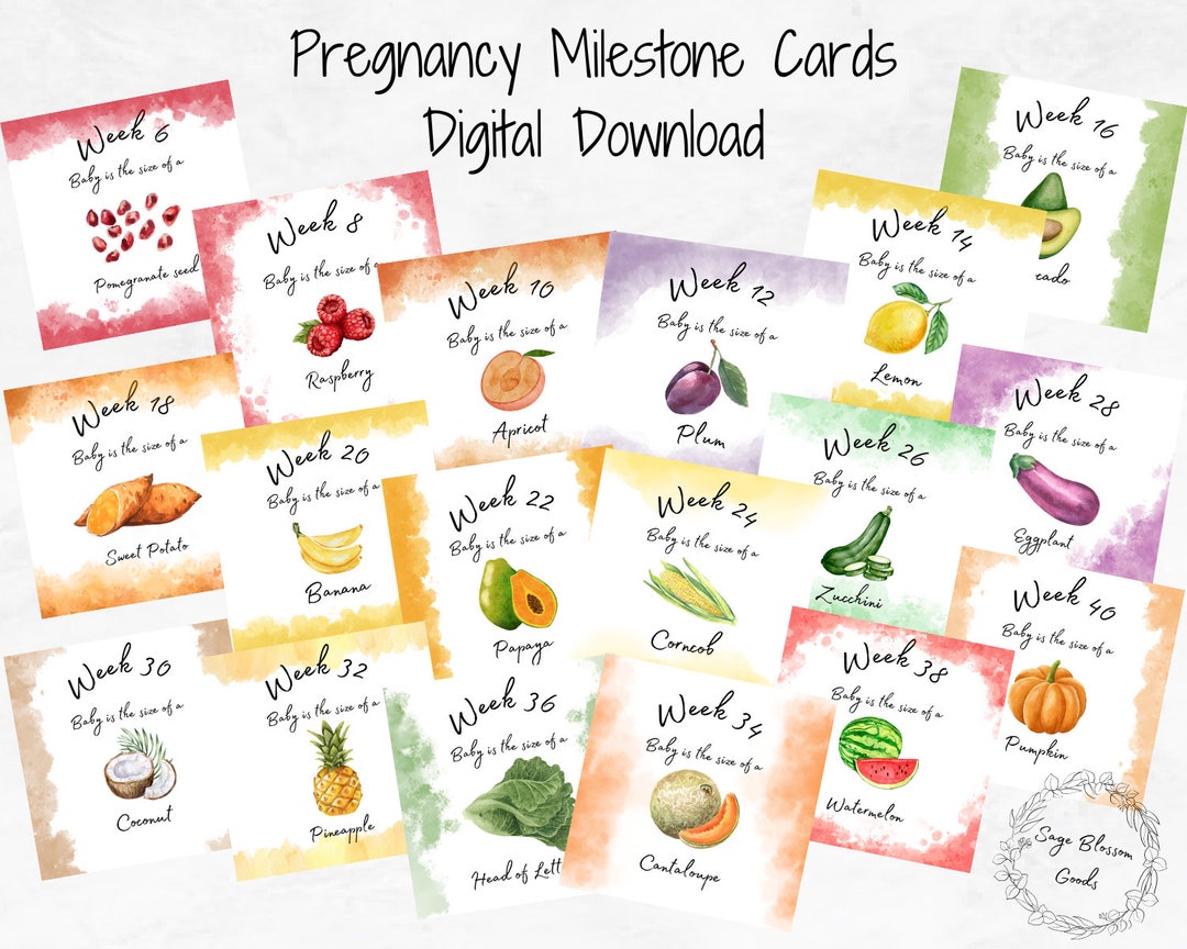 Printable Pregnancy Milestone Cards | Baby's Growth in Fruit ...