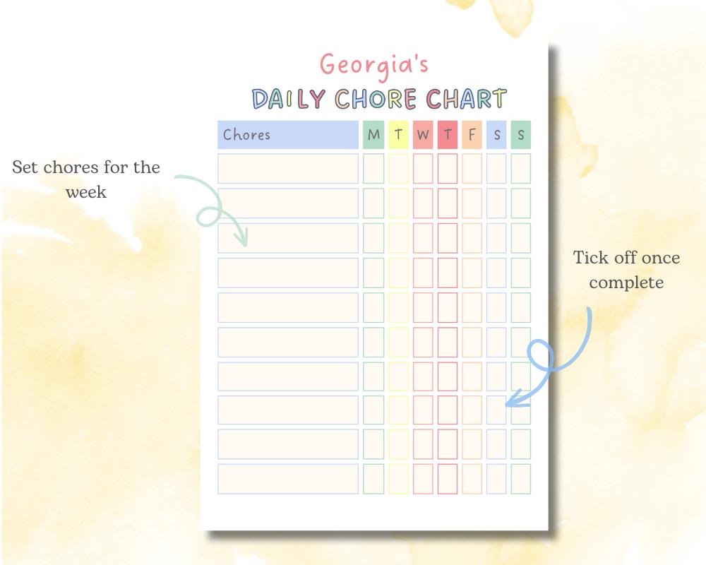 Printable Editable Colourful Daily Chore Chart Fun & Organized Kids ...