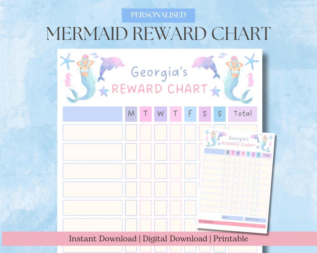 Editable Mermaid Reward Chart, Printable Chore Chart, Kids Rewards ...