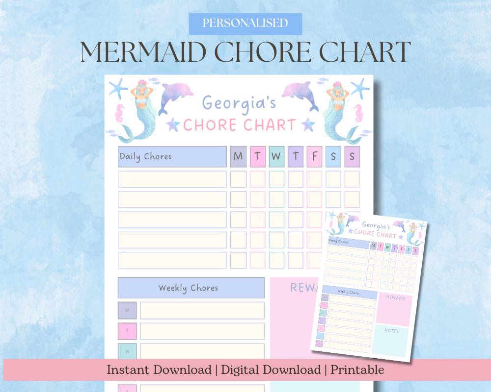 Printable Editable Mermaid-themed Daily Chore Chart Fun & Organized ...