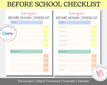 Printable School Checklist, Daily Routine Organizer, To-do Printable ...