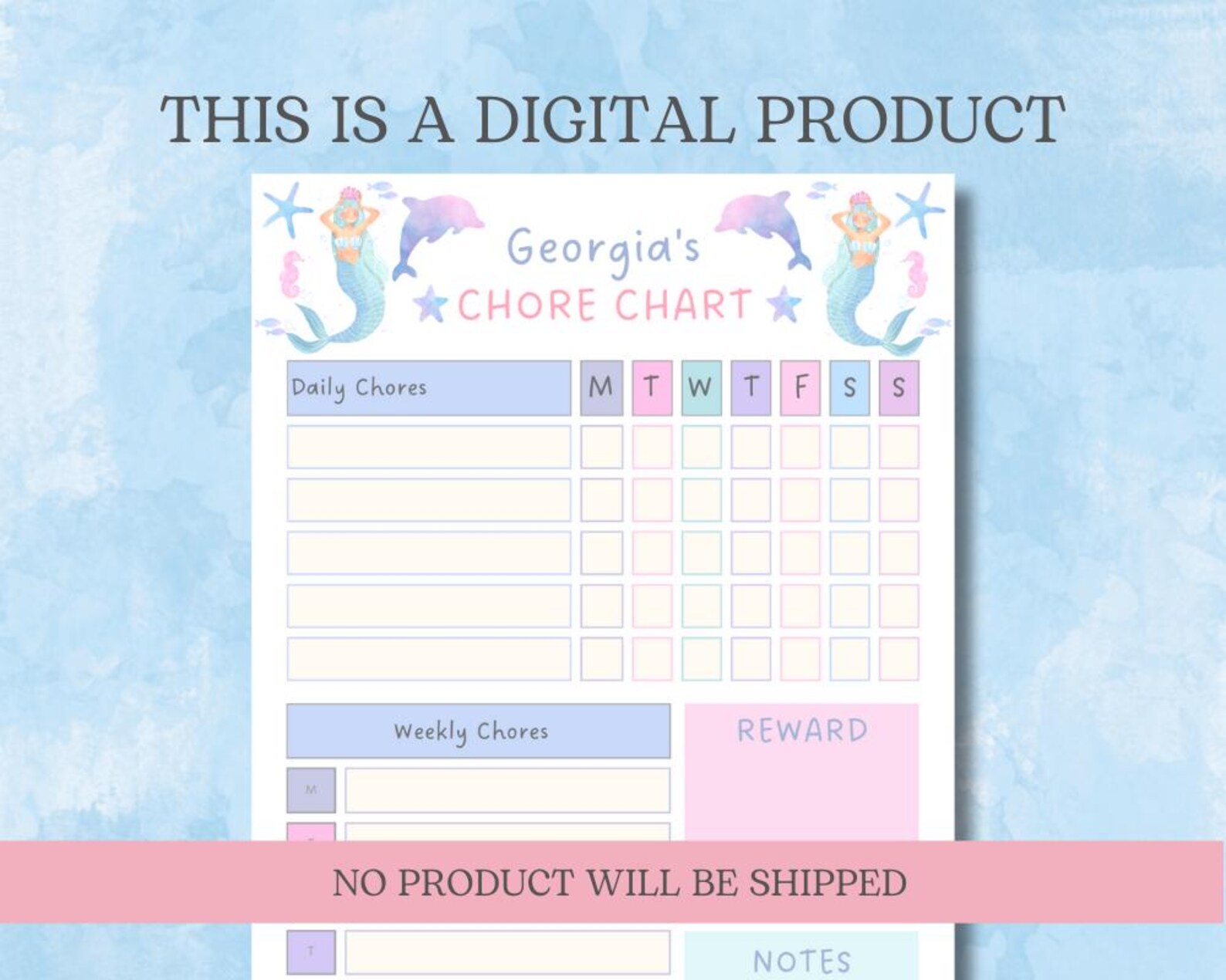 Printable Editable Mermaid-themed Daily Chore Chart Fun & Organized ...