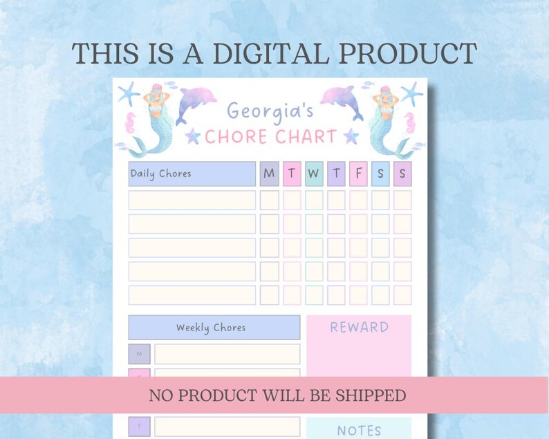 Printable Editable Mermaid-themed Daily Chore Chart Fun & Organized ...