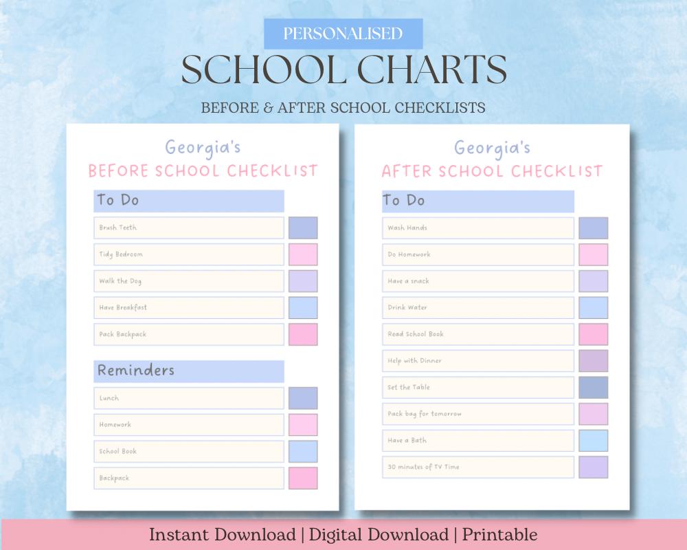 Printable School Checklist, Daily Routine Organizer, To-do List ...