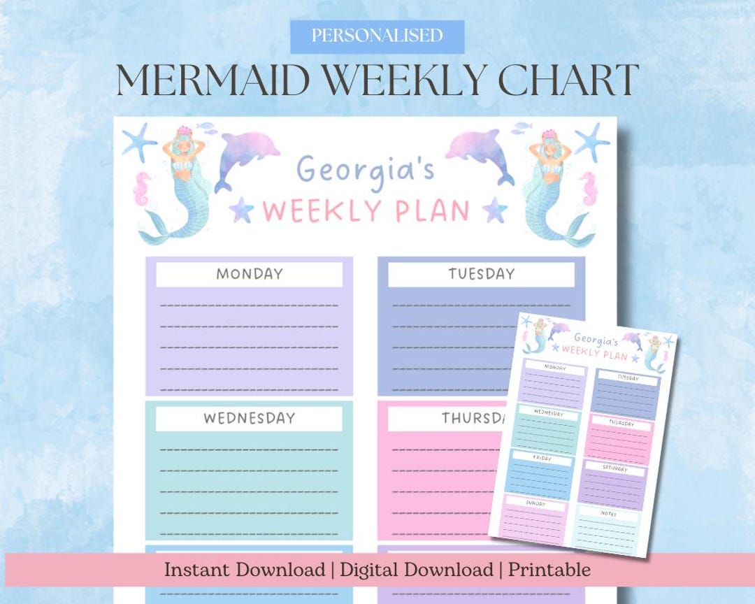 Printable Mermaid-themed Weekly Planner Chart for Kids & Parents Fun ...